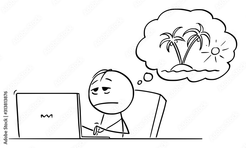 Vector cartoon stick figure drawing conceptual illustration of tired ...