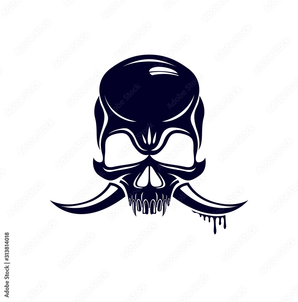 Devil sign horned skull vector illustration classic style tattoo, dead ...
