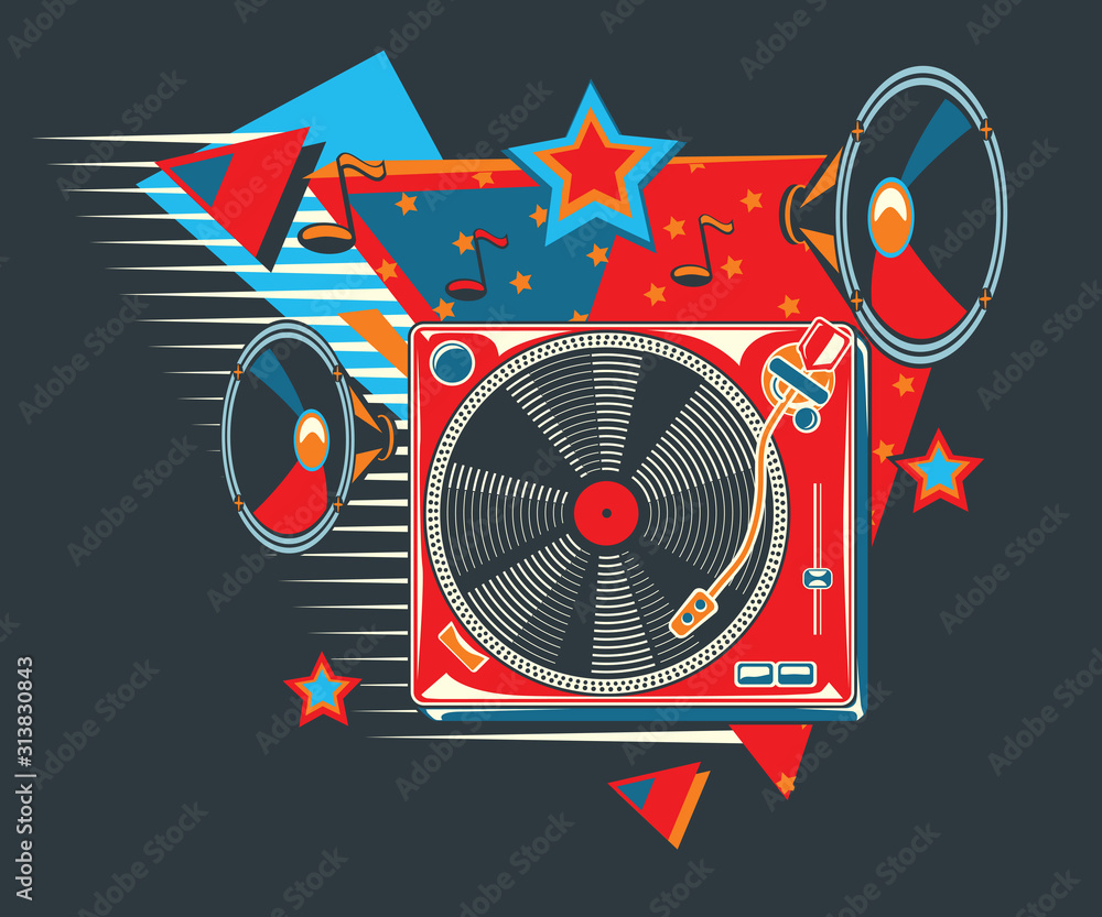 Retro turntable musical poster design Stock Vector | Adobe Stock