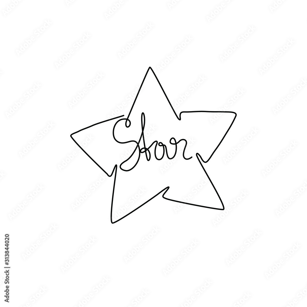 Star inscription continuous line drawing, tattoo, print for clothes and ...