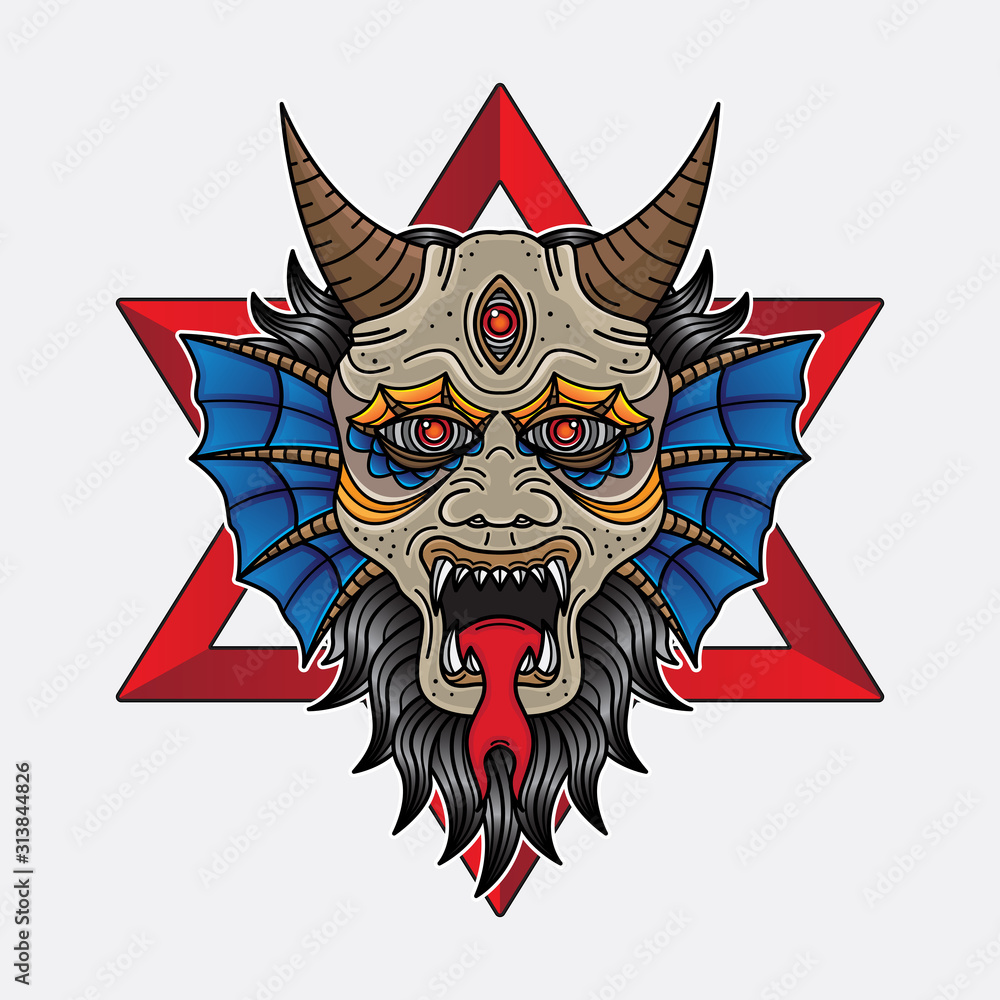 Traditional Demon Face Tattoo