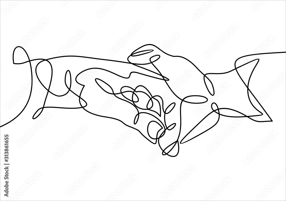 One line drawing of two gripping hand each other Stock Vector | Adobe Stock