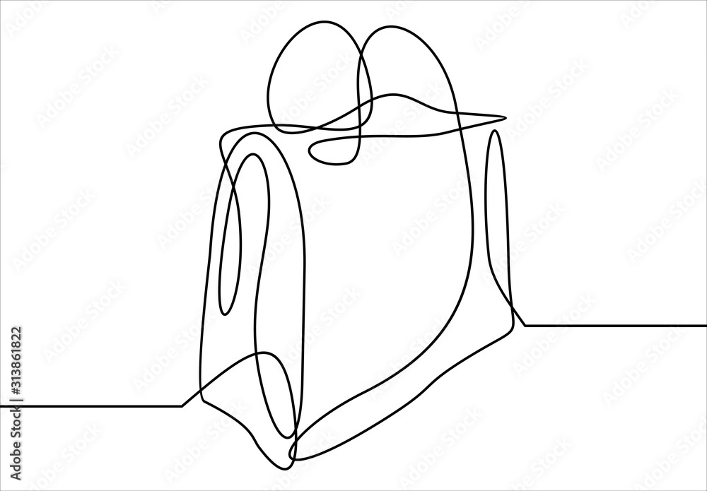 One continuous line drawing.Package for shopping.Paper bag. shopping ...