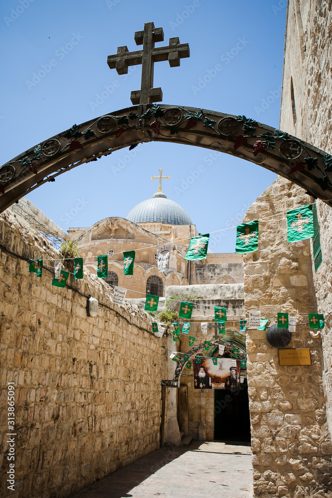 Via Dolorosa Street in Jerusalem. the way of Jesus Christ to the place ...
