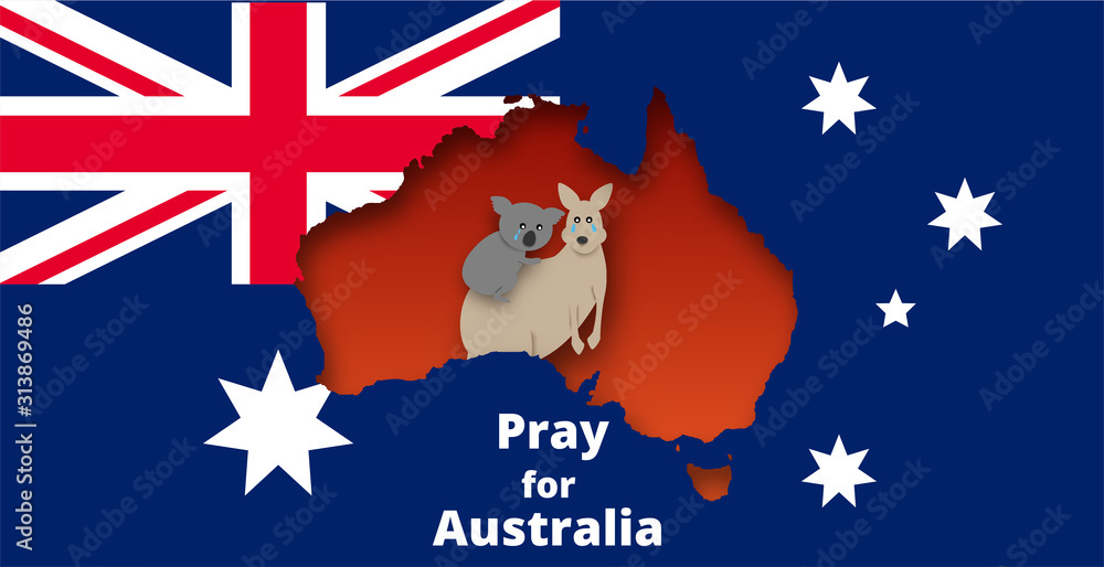Pray for australia. Australia forest fire. design with Kangaroo, Koala ...