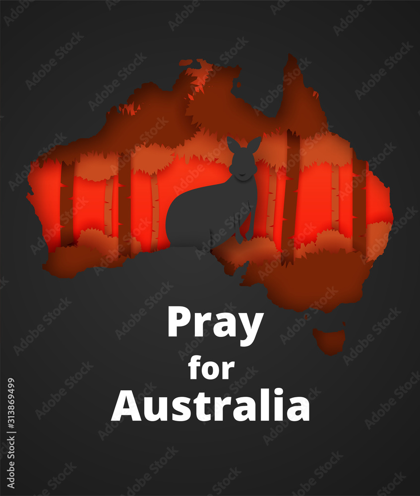 Pray for australia. Australia forest fire. design with Kangaroo and ...