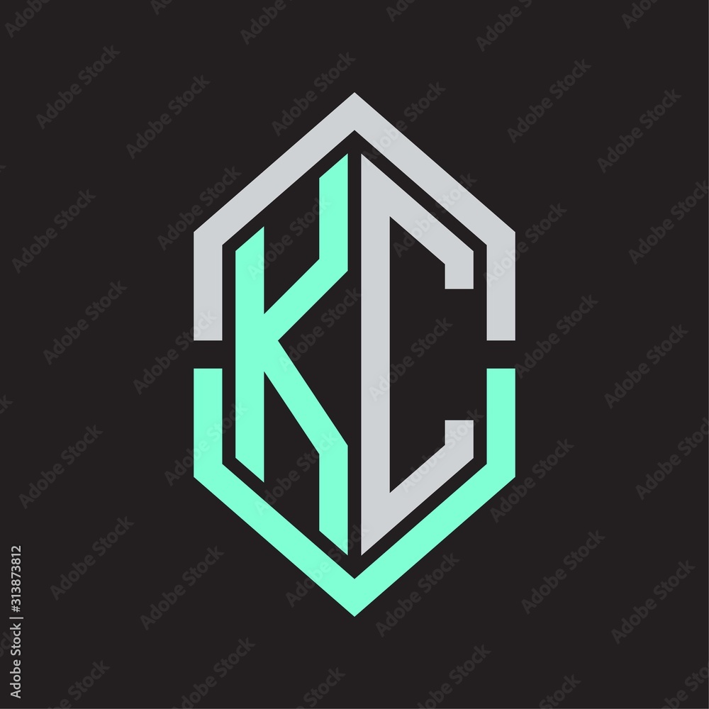 KC Logo monogram with hexagon shape and outline slice style Stock ...
