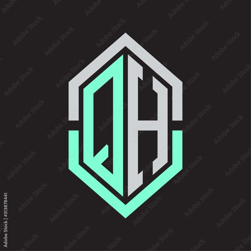 QH Logo monogram with hexagon shape and outline slice style Stock ...