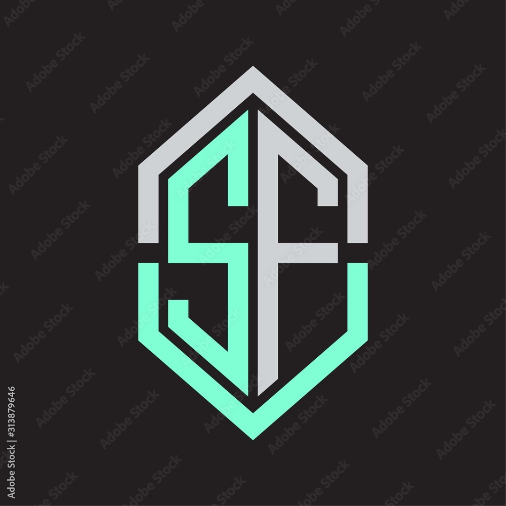 Vetor de SF Logo monogram with hexagon shape and outline slice style do ...