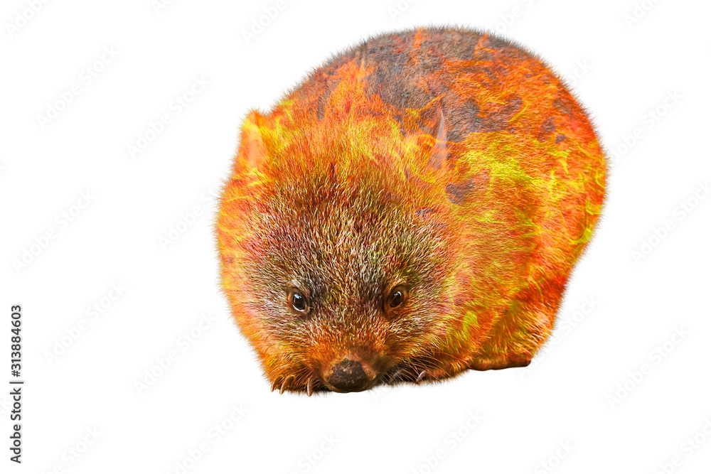 Composition about wombat wildlife in the Australian bushfires in 2020 ...