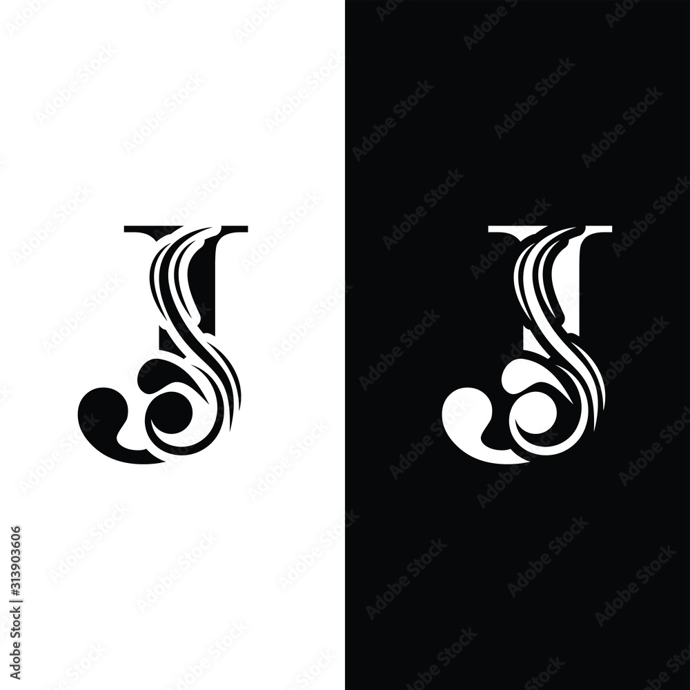 letter J. Black and white flower alphabet. Beautiful capital letters ...