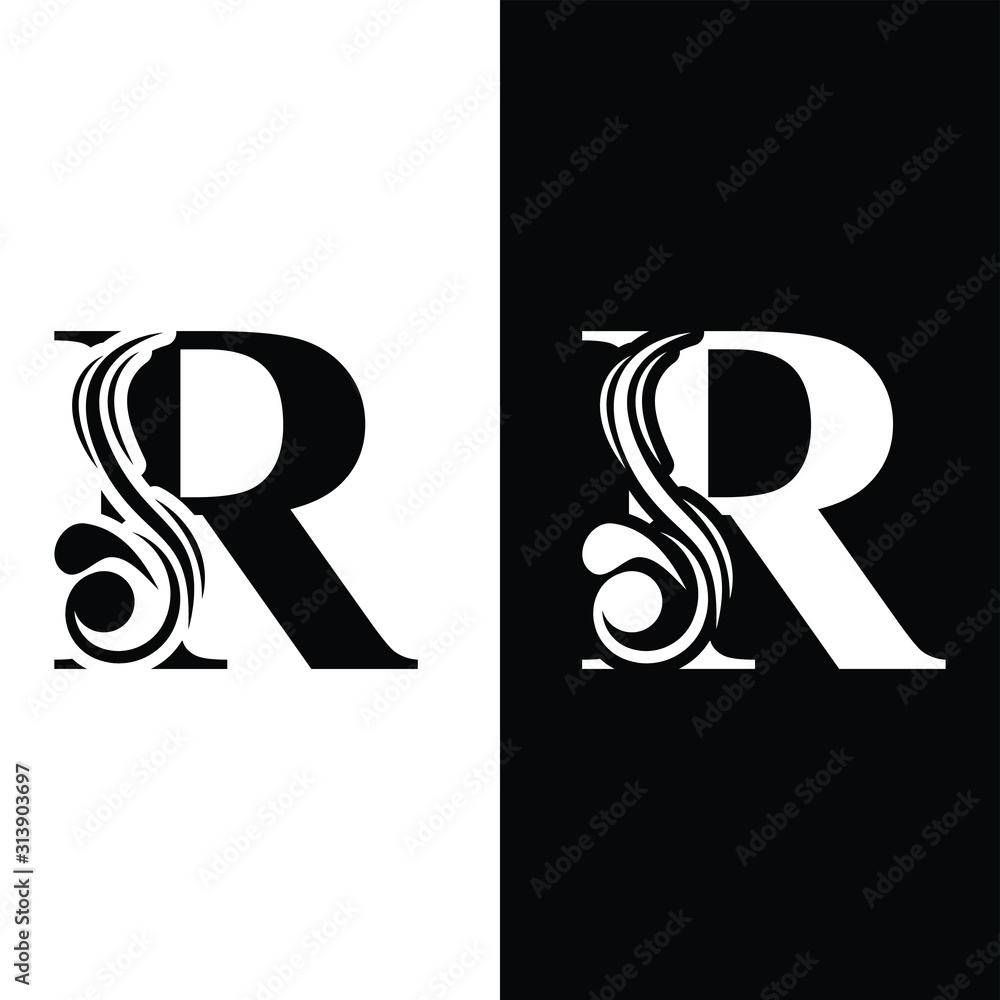 letter R. Black and white flower alphabet. Beautiful capital letters Stock Vector | Adobe Stock