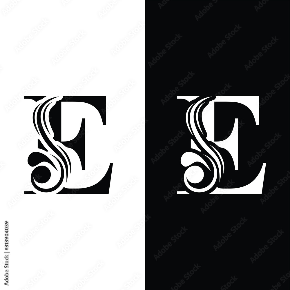 letter E. Black and white flower alphabet. Beautiful capital letters ...