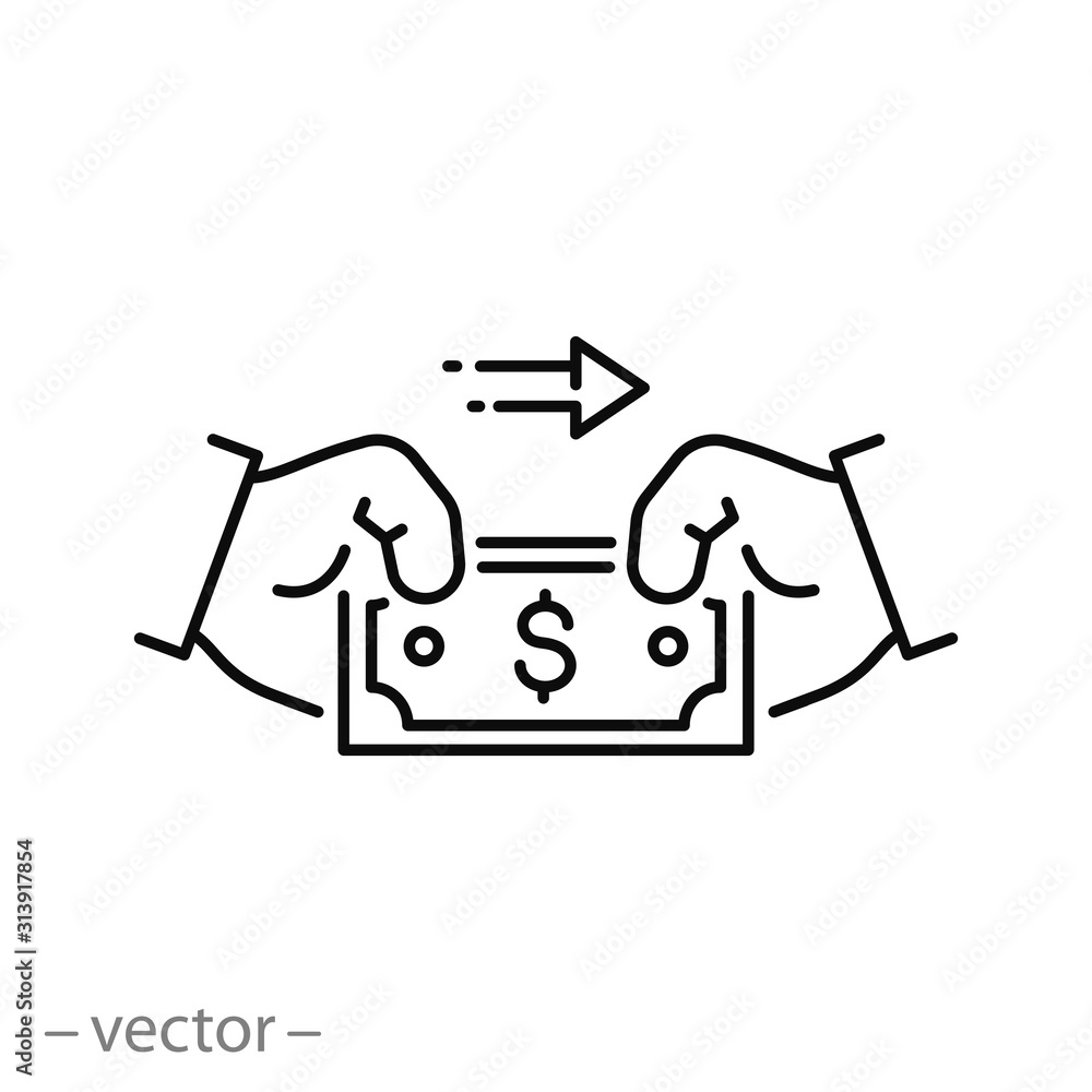 cash pay icon, get or exchange money, concept financial help, thin line ...