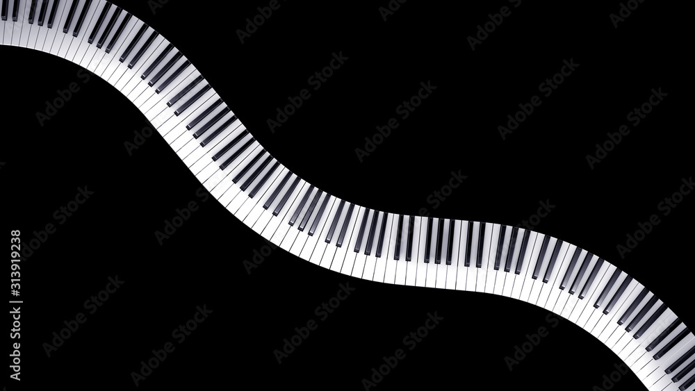 Wave-shaped bent musical keyboard of a piano - 3d illustration Stock ...