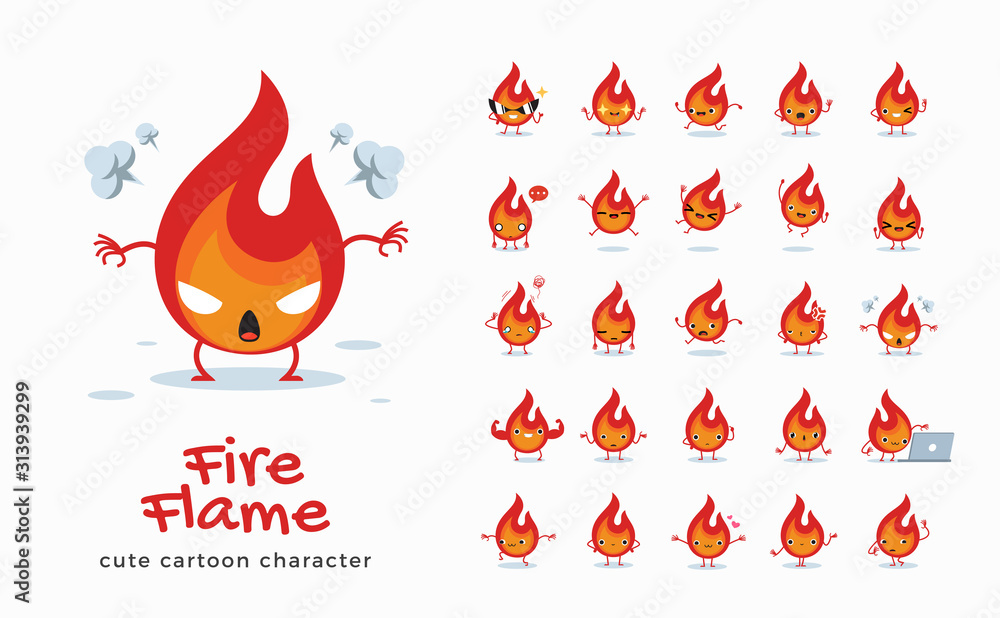 Vector set of cartoon images of Fire Flame. Vector Illustration. Stock ...