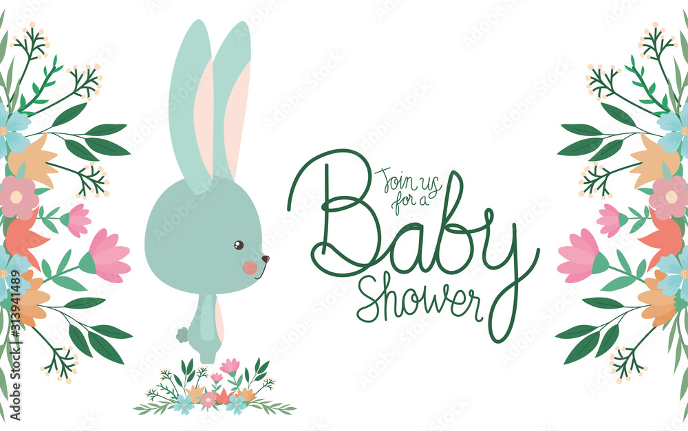 Baby shower invitation with rabbit cartoon vector design Stock Vector ...