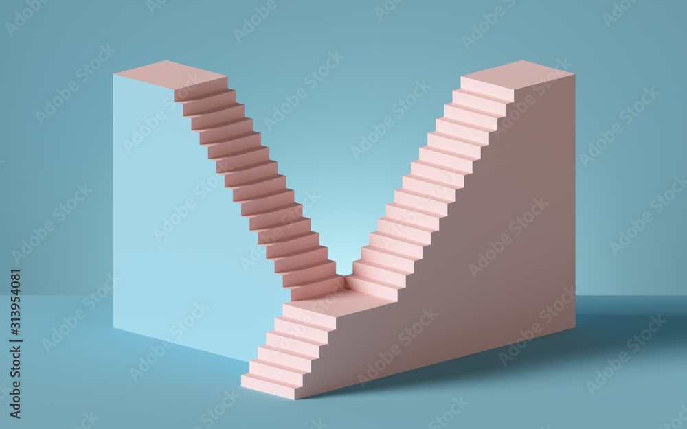 3d render, stairs and steps, abstract background in pastel colors ...