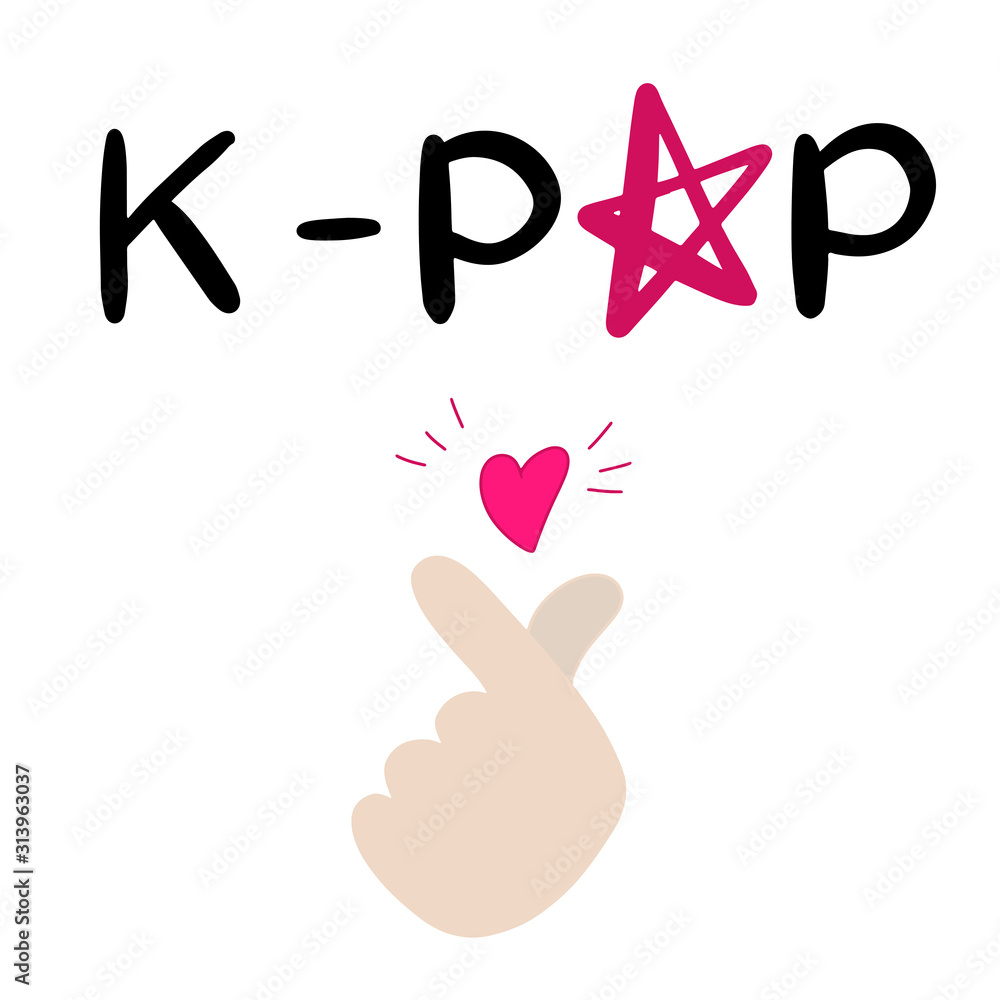K-pop. Korean popular music style. Finger heart symbol, hand gesture. K ...