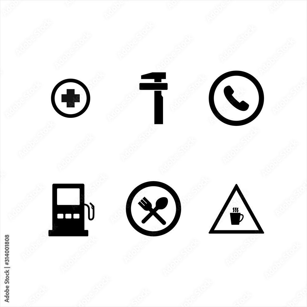 6 Road signs Icons Sheet Isolated On White Background... Stock ...