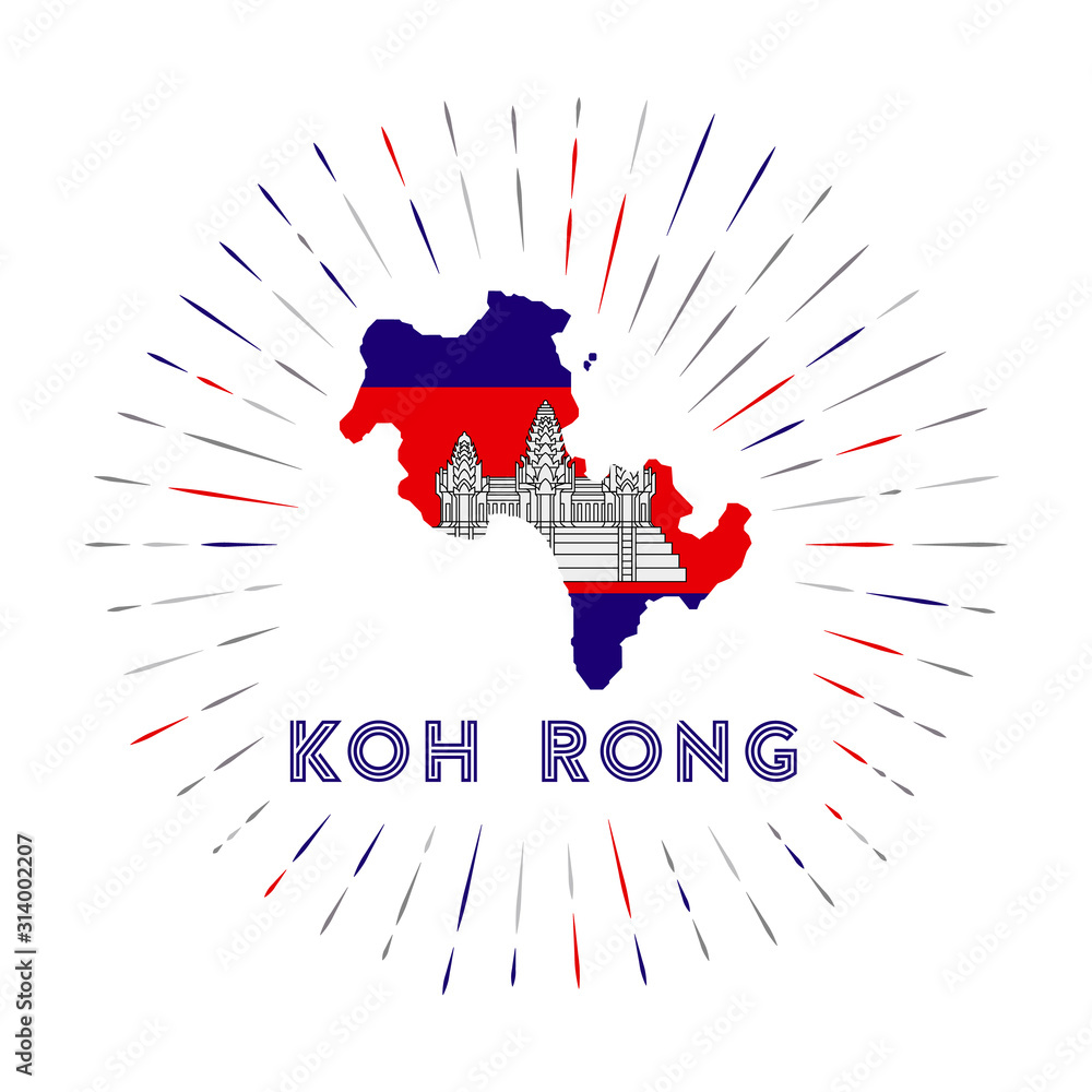 Koh Rong sunburst badge. The island sign with map of Koh Rong with ...