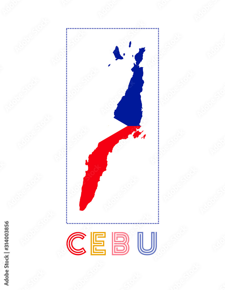Cebu Logo. Map of Cebu with island name and flag. Neat vector ...