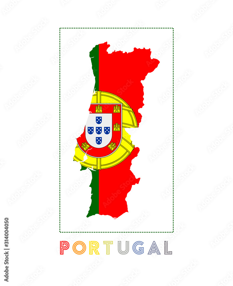 Portugal Logo. Map of Portugal with country name and flag. Neat vector ...