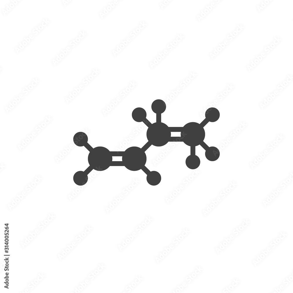 Butylene molecular structure vector icon. filled flat sign for mobile ...