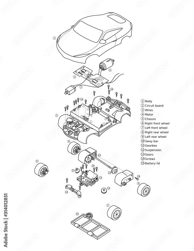 Exploded view of toy car Stock Vector | Adobe Stock