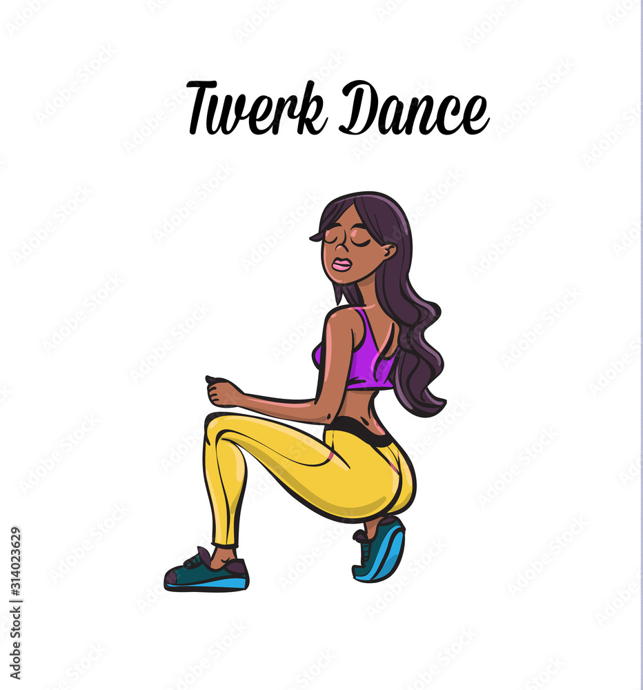 Twerk poster design. Cartoon style girl. Poster for booty dance course ...