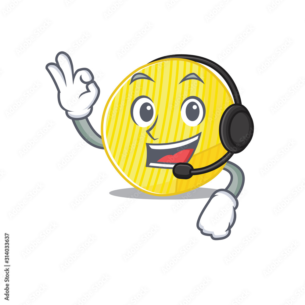 Smiley potato chips cartoon character design wearing headphone Stock ...