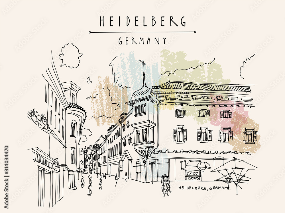 Heidelberg, Germany, Europe. Town square with side walk cafes in the ...