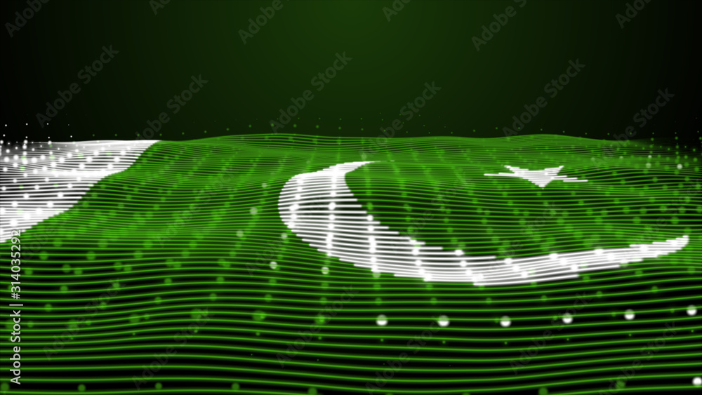 Abstract Glowing particles digital abstract lines flag of Pakistan ...