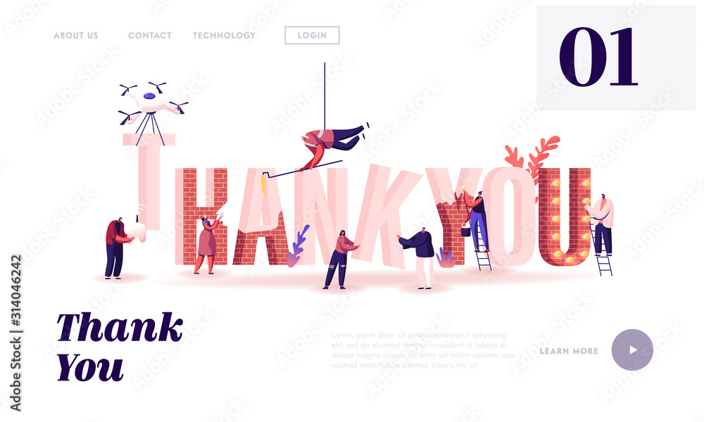 Thanking Website Landing Page. Male and Female Characters Set Up ...