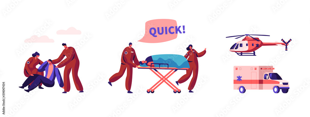 Paramedic Profession Set. Medical Rescue Doctor Characters on Ambulance ...