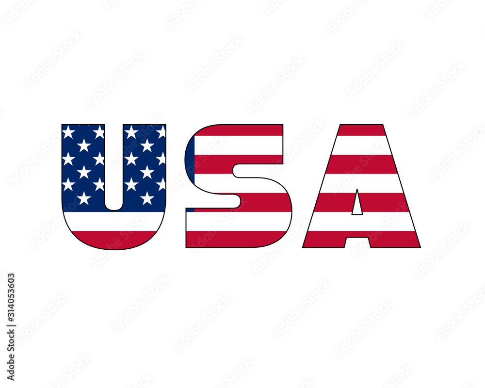 3D USA text with American flag inside the text. Vector illustration on ...