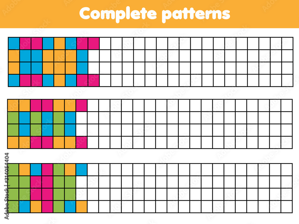 Complete geometric patterns. Educational game for children. Drawing ...