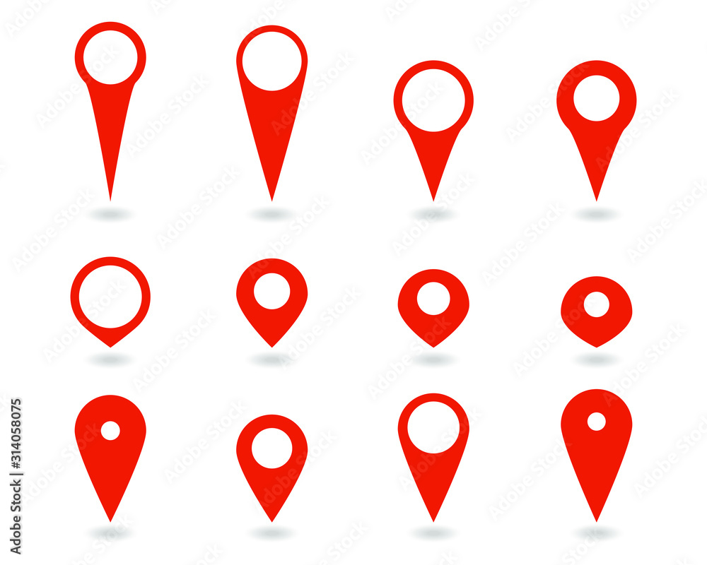 Red map location pointer icon collection. Vector illustration image ...