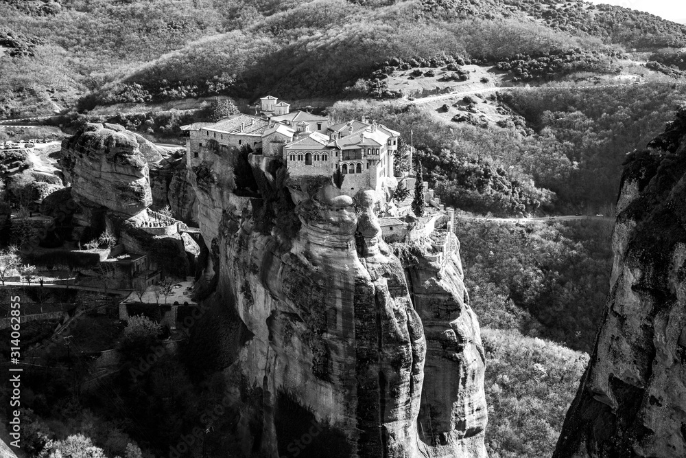 Black and white photo of the Holy Monastery of Varlaam. The Monasteries ...