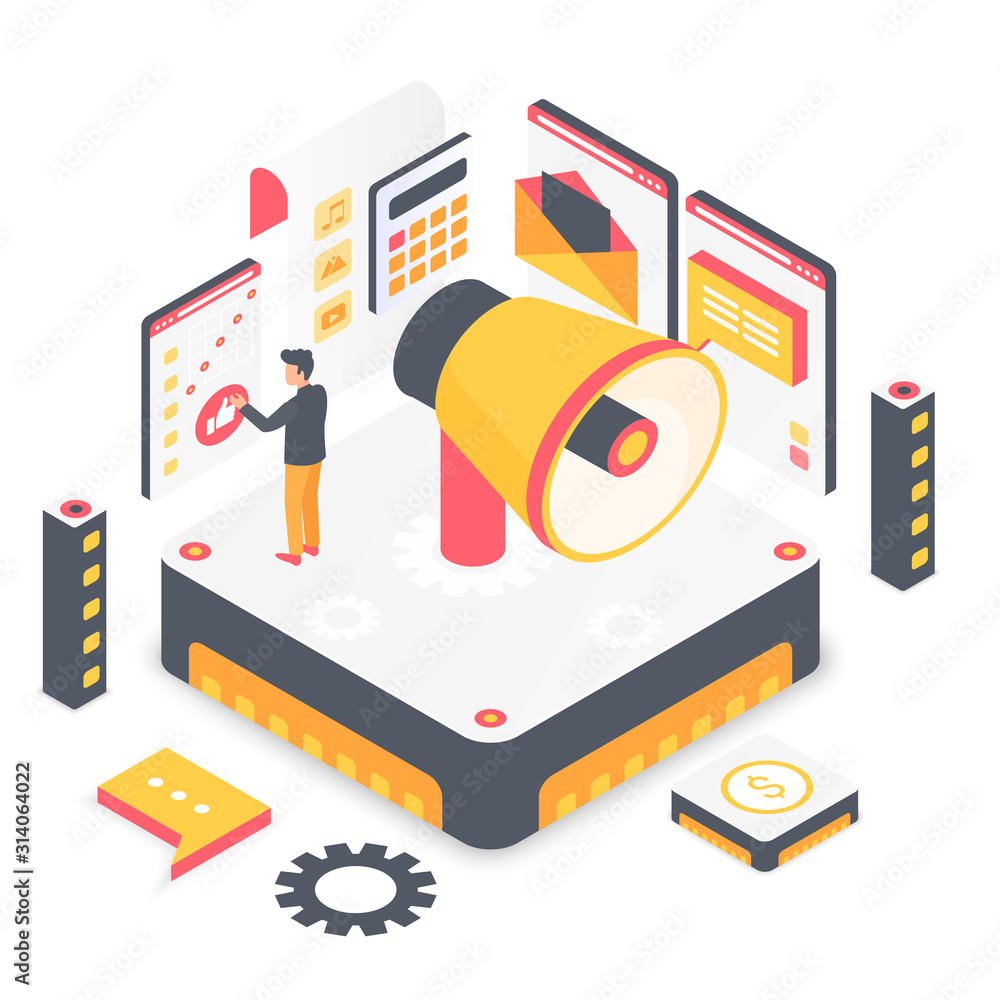 Digital media platform isometric vector illustration. Broadcasting and ...