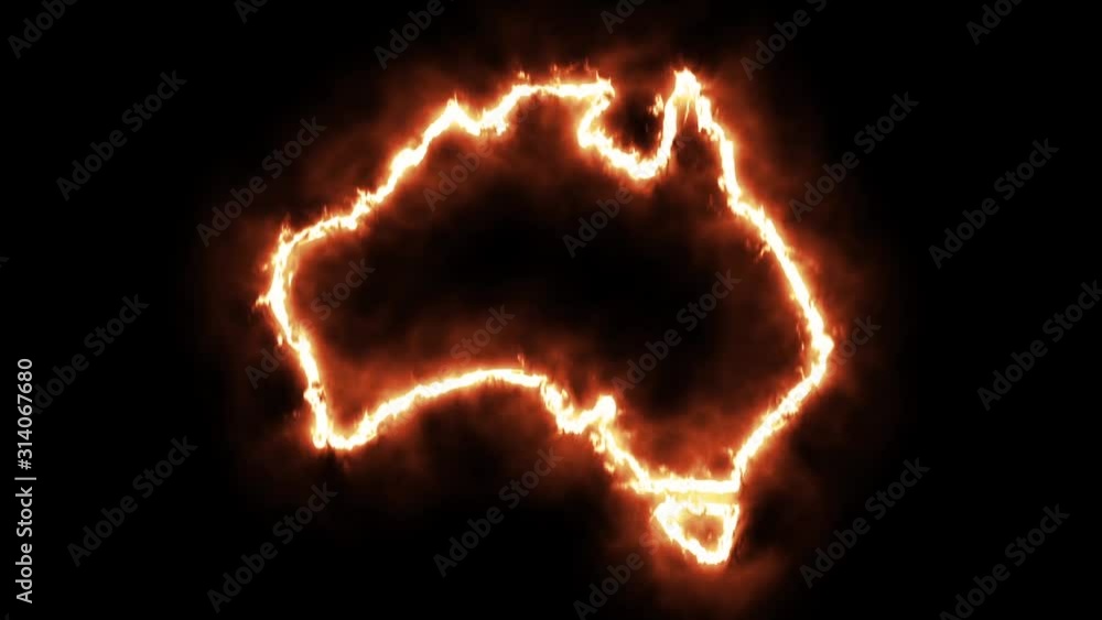 Australia Fire outline map on black background Fire in Australia ...