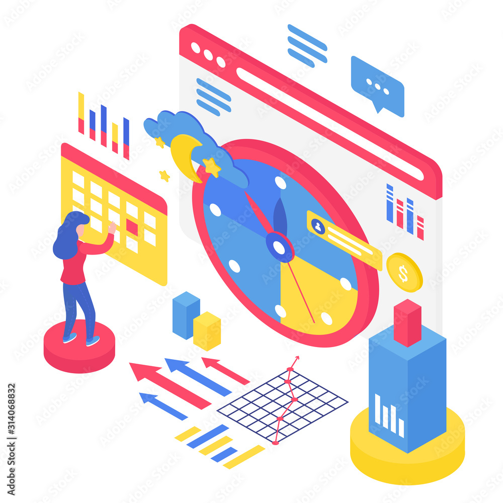 Time management isometric vector illustration. Monthly scheduling to ...