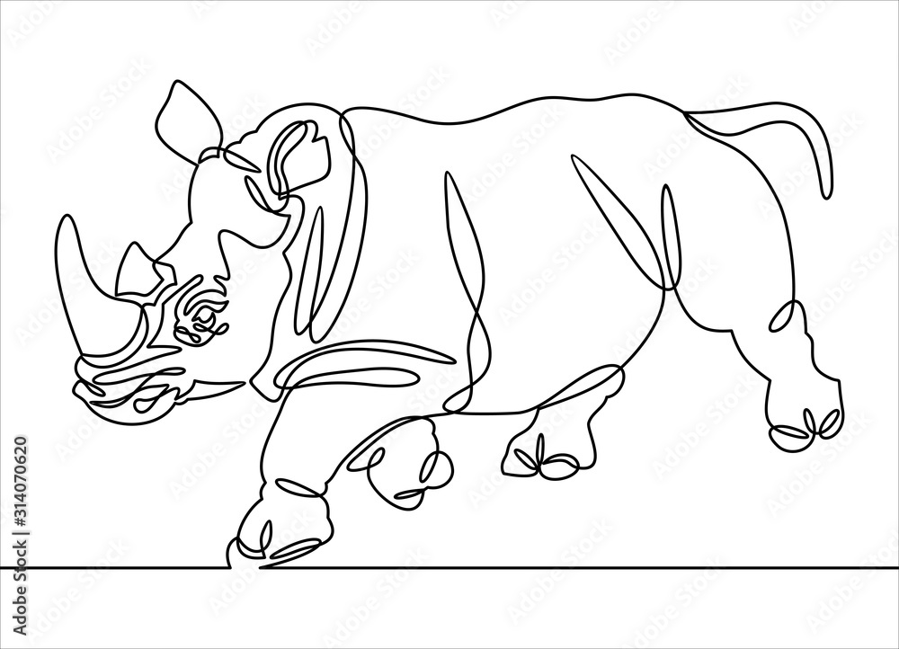 Continuous line drawing of rhino. Stock Vector | Adobe Stock