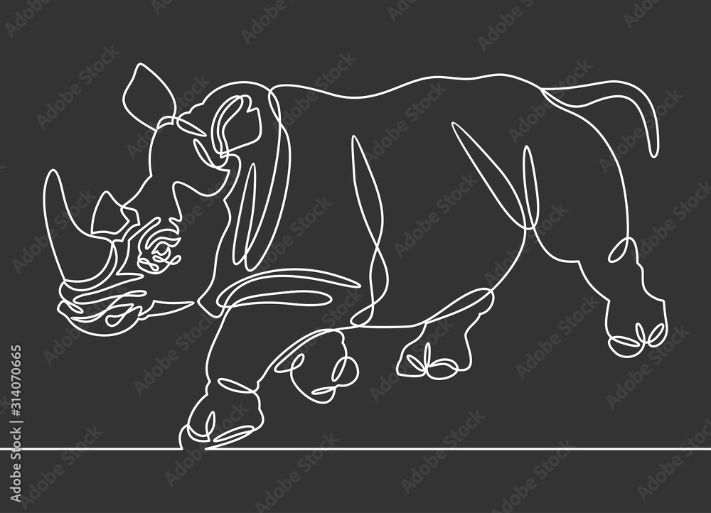 Continuous line drawing of rhino. Stock Vector | Adobe Stock
