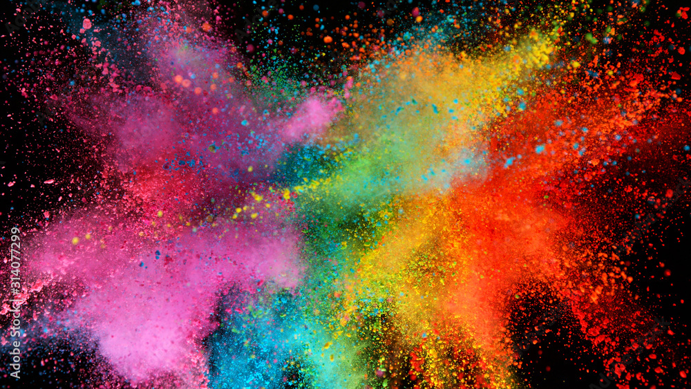 Explosion of colored powder isolated on black background Stock Photo ...