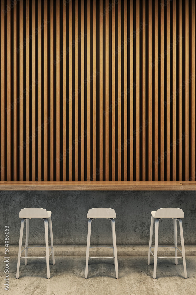 Counter bar with White wood panel wall. 3D illustration Stock ...