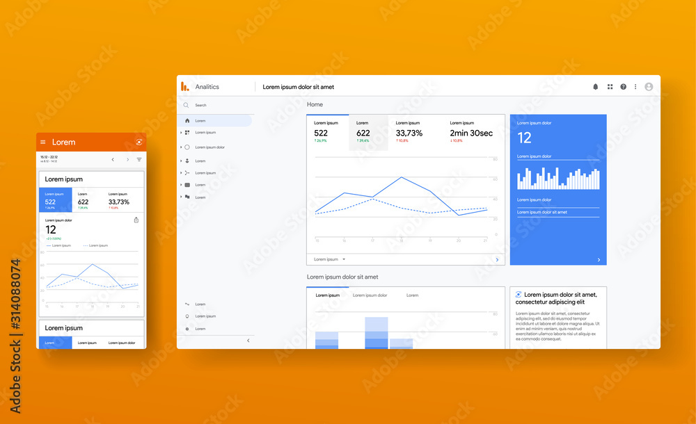 Responsive page of Google analytics profile. Infographic app and ...