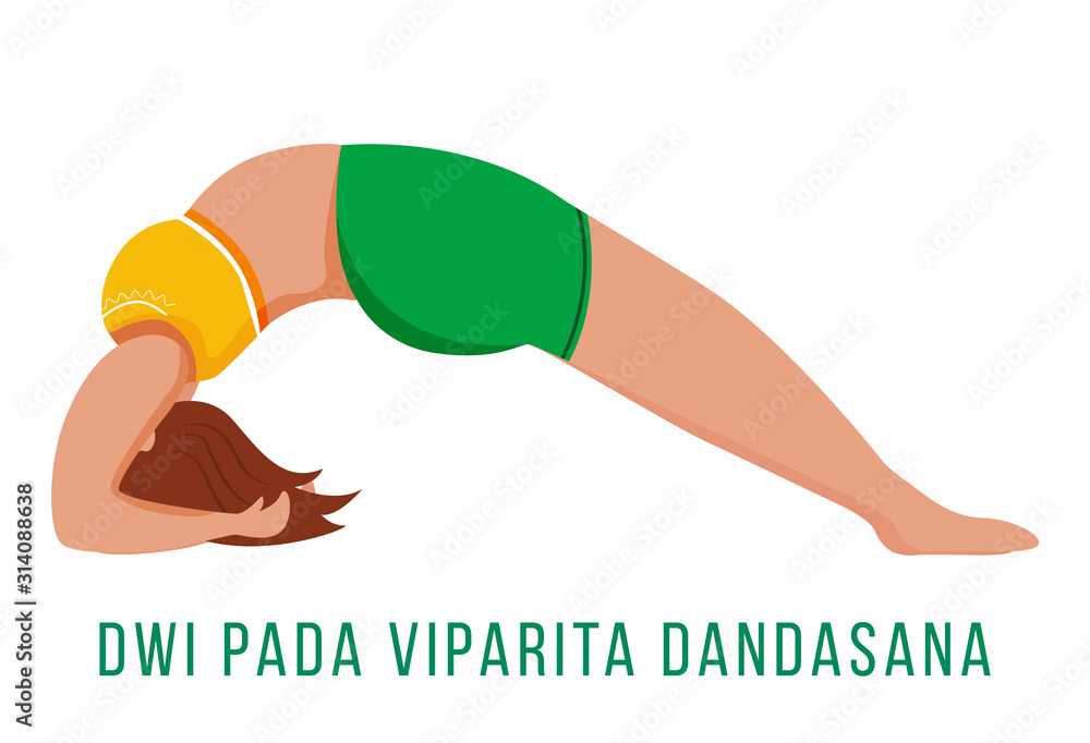 Dwi Pada Viparita Dandasana flat vector illustration. Dropping back to ...