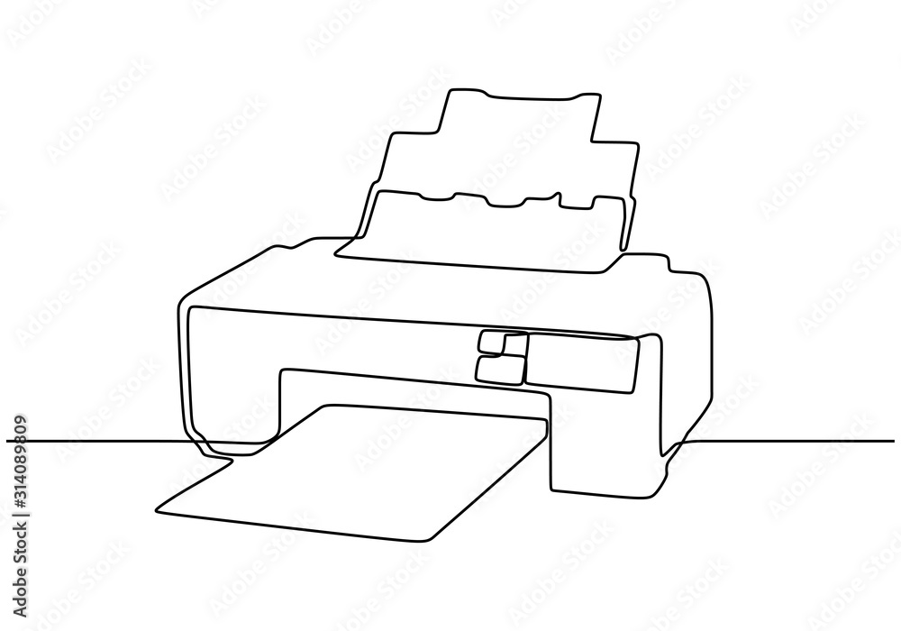 Printer one line drawing. Vector electronic object isolated on white ...
