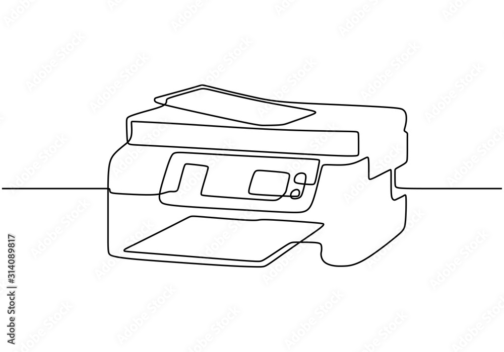 Printer one line drawing. Vector electronic object isolated on white ...